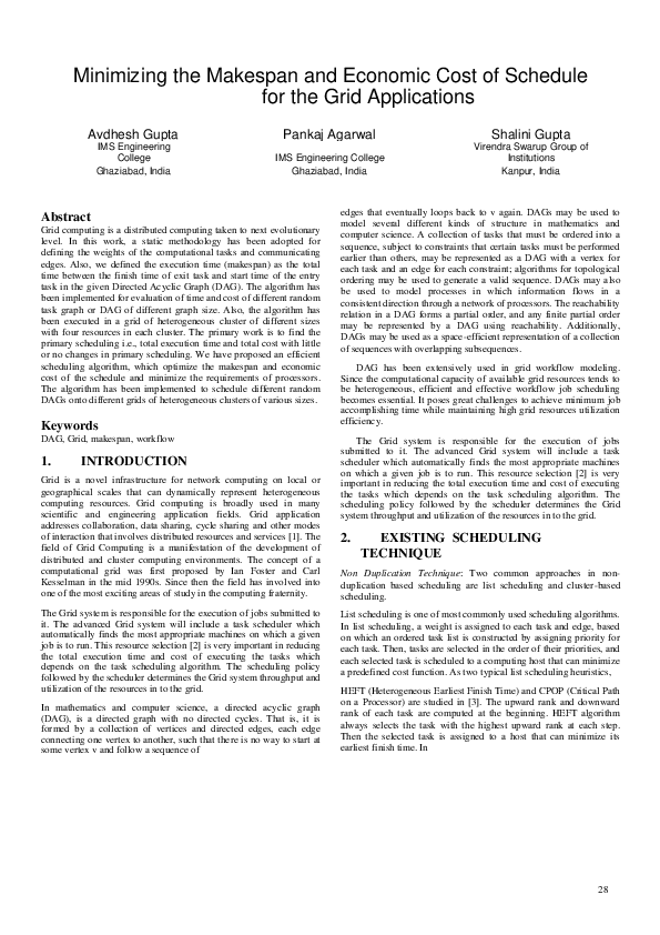 (PDF) Minimizing the Makespan and Economic Cost of Schedule for the Grid Applications