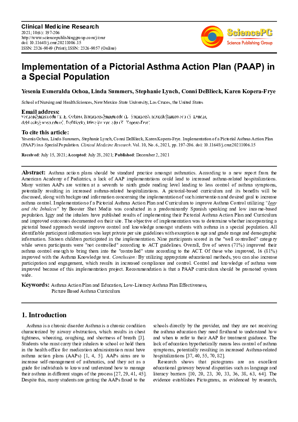 (PDF) Implementation of a Pictorial Asthma Action Plan (PAAP) in a ...