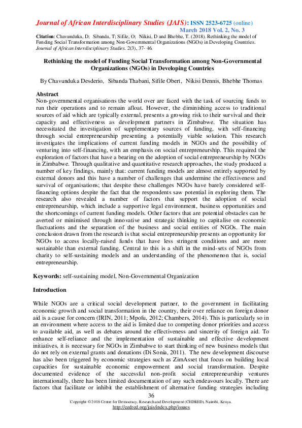 (PDF) Rethinking the model of Funding Social Transformation among Non ...