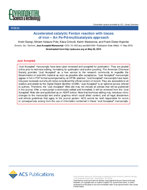 (PDF) Accelerated Catalytic Fenton Reaction with Traces of Iron: An Fe–Pd-Multicatalysis ...