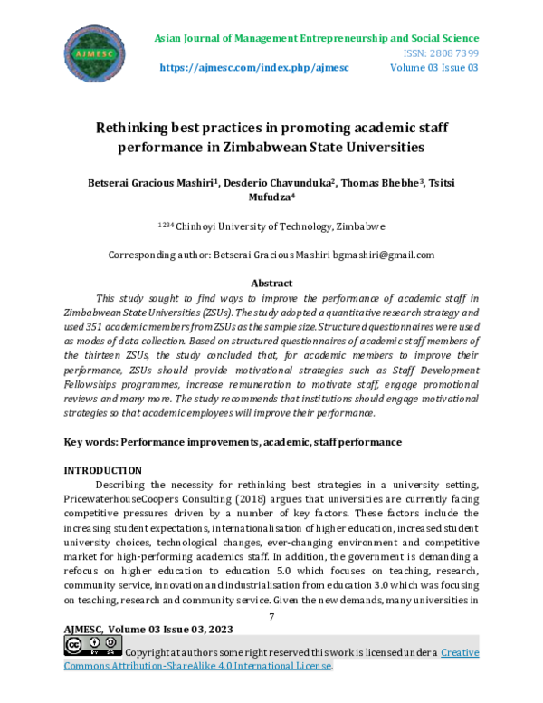 (PDF) Rethinking best practices in promoting academic staff performance ...