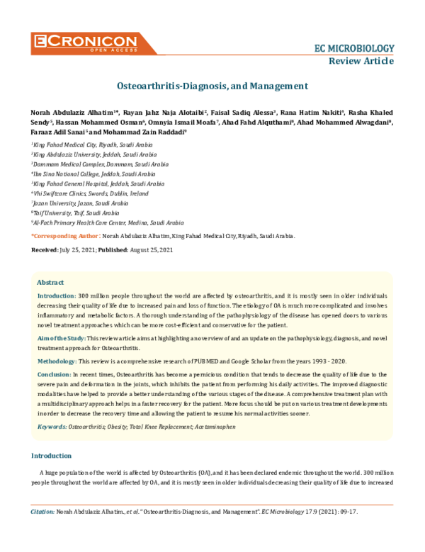 (PDF) Osteoarthritis-Diagnosis , and Management