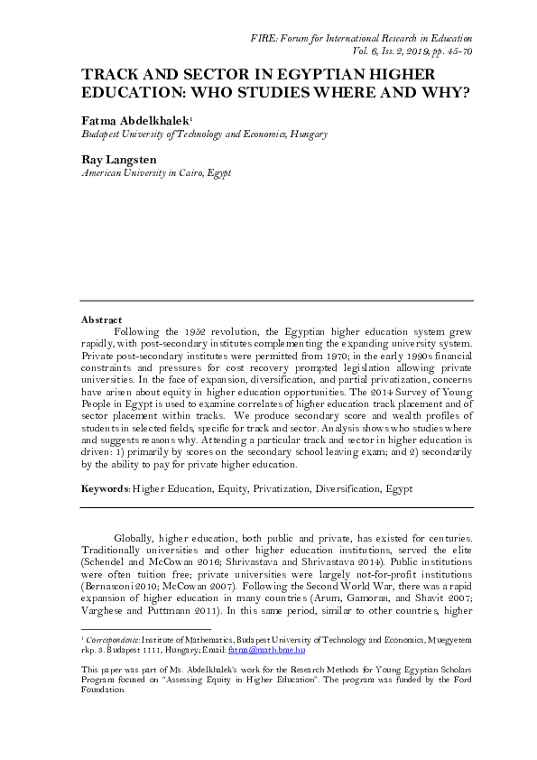 (PDF) Track and Sector in Egyptian Higher Education: Who Studies Where ...