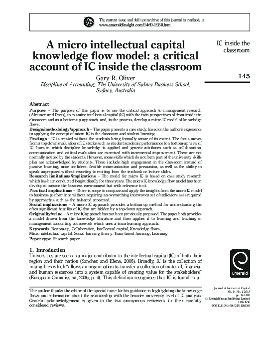 (PDF) A micro intellectual capital knowledge flow model: a critical ...