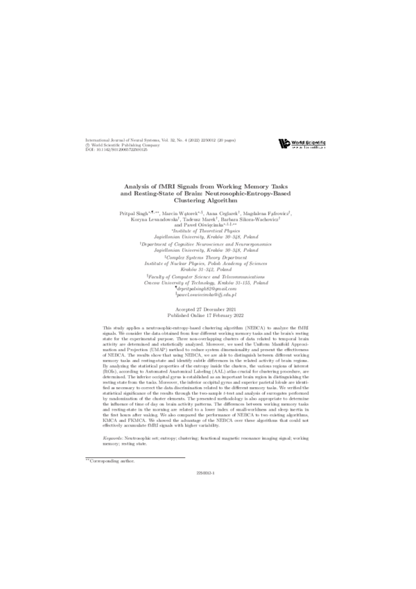 (PDF) Analysis of fMRI Signals from Working Memory Tasks and Resting ... (PDF) Analysis of fMRI Signals from Working Memory Tasks and Resting ...