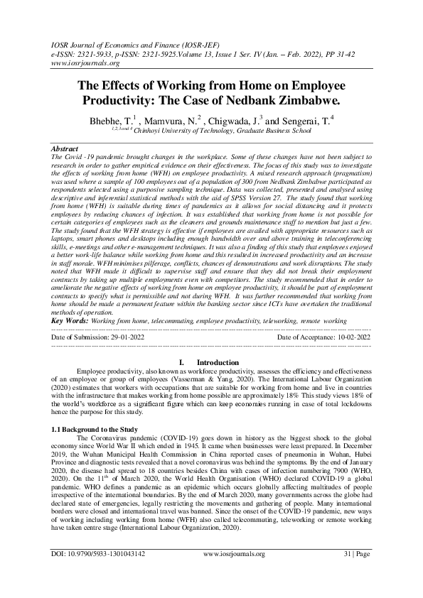 (PDF) The Effects of Working from Home on Employee Productivity: The ...