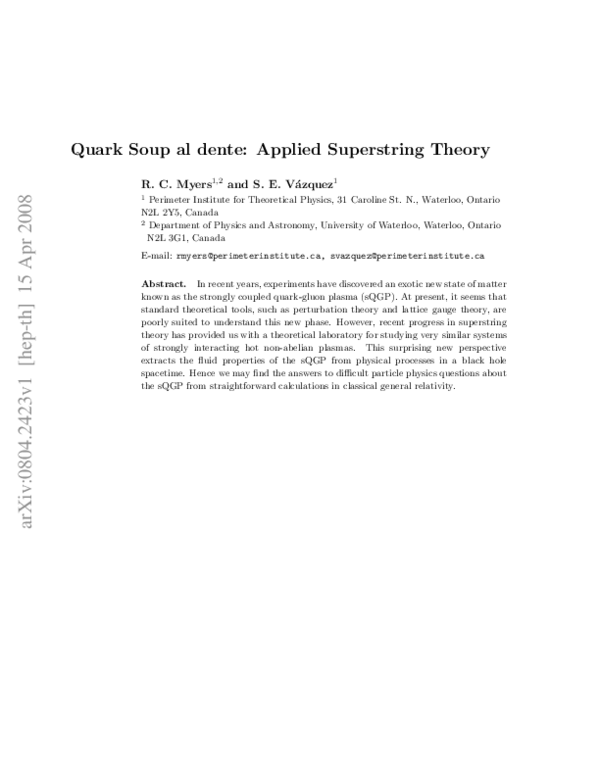 (PDF) Quark soup al dente: applied superstring theory