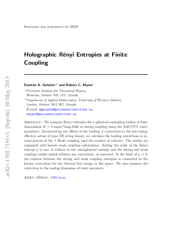 (PDF) Holographic Renyi entropies at
