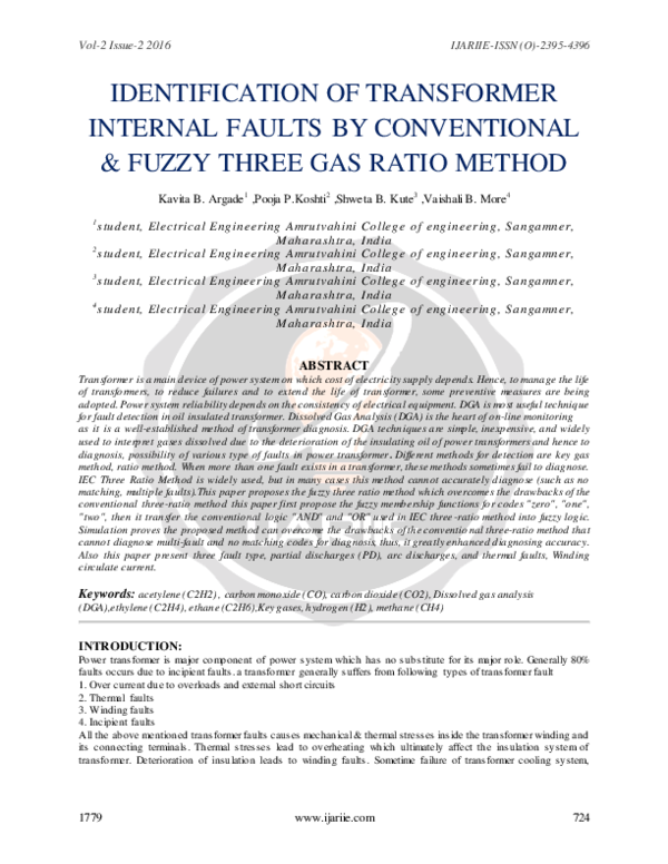 (PDF) IDENTIFICATION OF TRANSFORMER INTERNAL FAULTS BY CONVENTIONAL & FUZZY THREE GAS RATIO METHOD