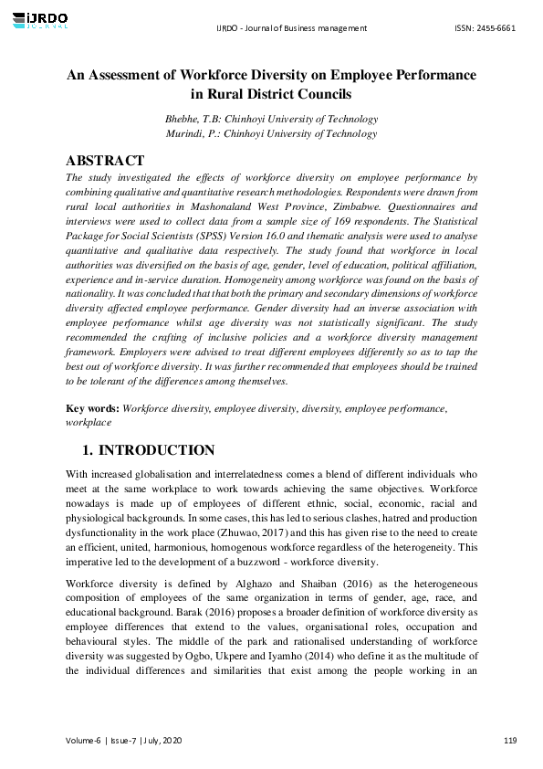 (PDF) An Assessment of Workforce Diversity on Employee Performance in ...