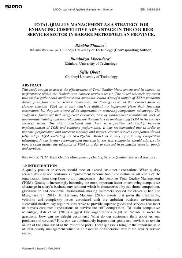 (PDF) TOTAL QUALITY MANAGEMENT AS A STRATEGY FOR ENHANCING COMPETITIVE ...