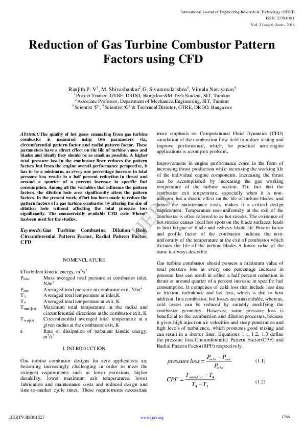 (PDF) Reduction of Gas Turbine Combustor Pattern Factors using CFD