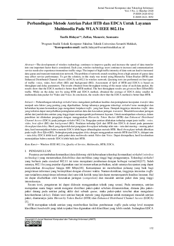 (PDF) Perbandingan Metode Antrian Paket HTB dan EDCA Untuk Layanan Multimedia Pada WLAN IEEE 802.11n