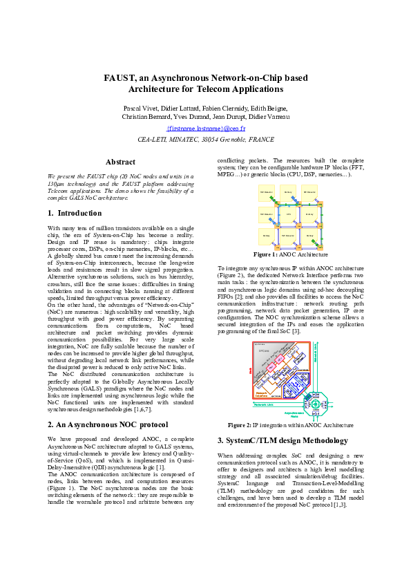 Pdf Faust An Asynchronous Network On Chip Based Architecture For Telecom Applications