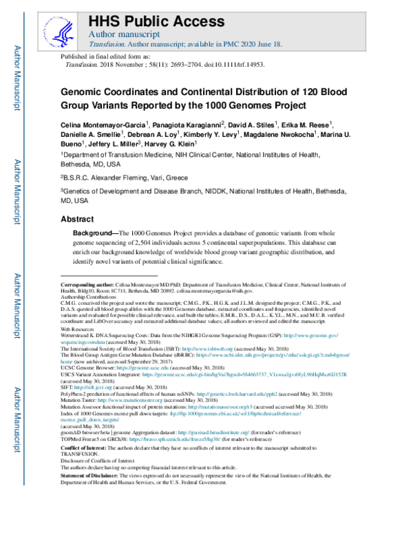 (PDF) Genomic coordinates and continental distribution of 120 blood ...