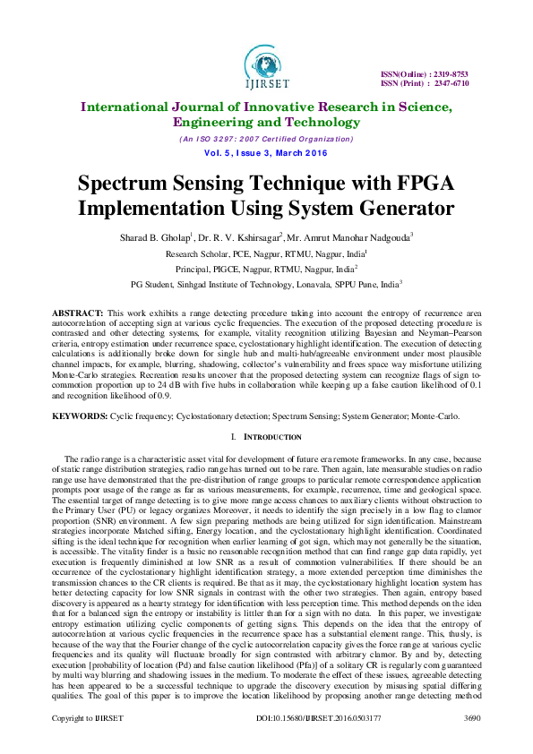 Pdf Spectrum Sensing Technique With Fpga Implementation Using System