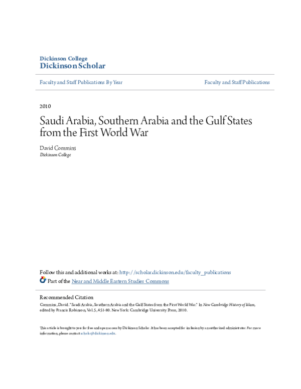 (PDF) Saudi Arabia, southern Arabia and the Gulf states from the First ...
