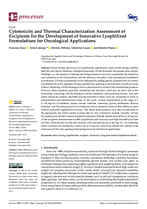 (PDF) Cytotoxicity and Thermal Characterization Assessment of Excipients for the Development of ...