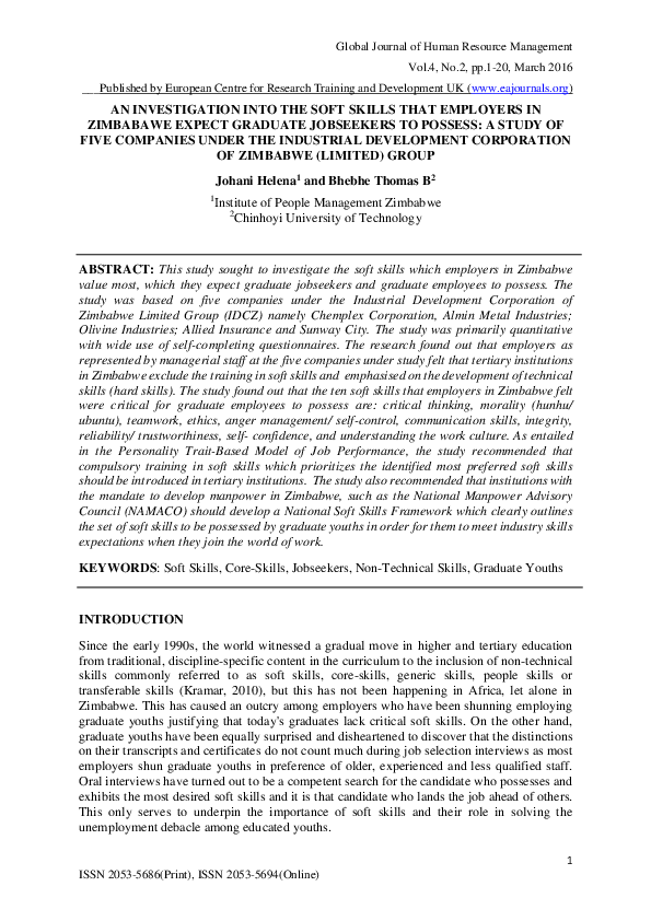 (PDF) AN INVESTIGATION INTO THE SOFT SKILLS THAT EMPLOYERS IN ZIMBABAWE ...