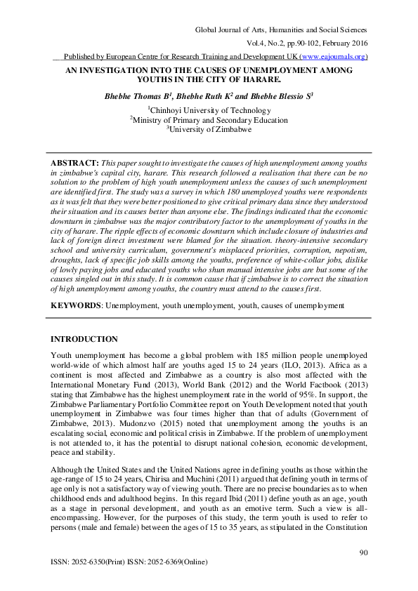(PDF) AN INVESTIGATION INTO THE CAUSES OF UNEMPLOYMENT AMONG YOUTHS IN ...