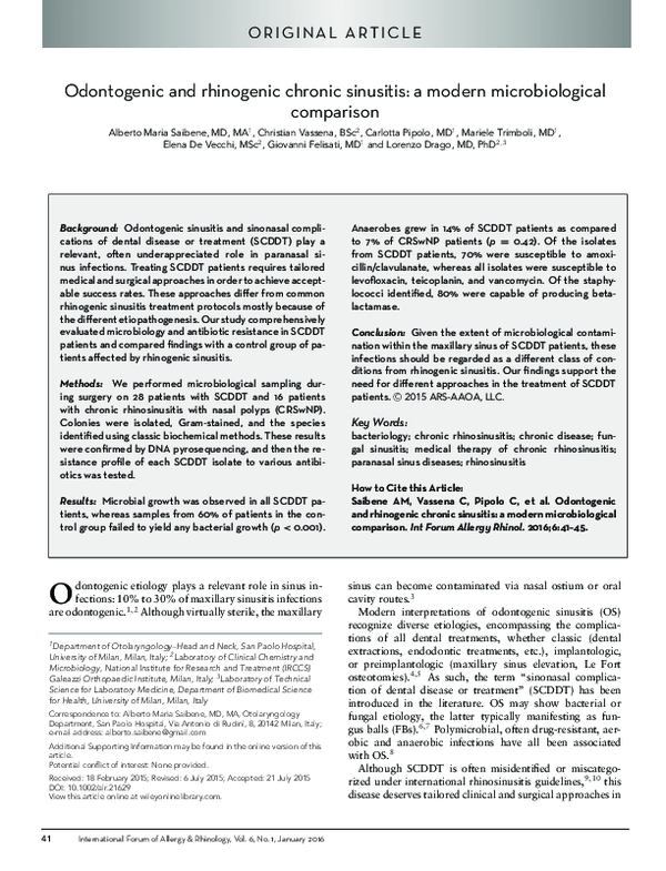 (PDF) Odontogenic and rhinogenic chronic sinusitis: a modern ...