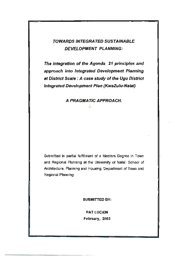 (PDF) Towards integrated sustainable development planning : the ...