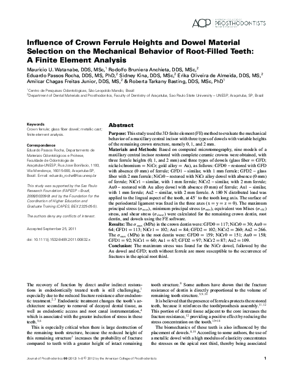 (PDF) Influence of Crown Ferrule Heights and Dowel Material Selection ...