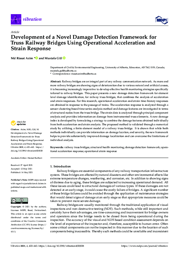 (PDF) Development of a Novel Damage Detection Framework for Truss Railway Bridges Using ...