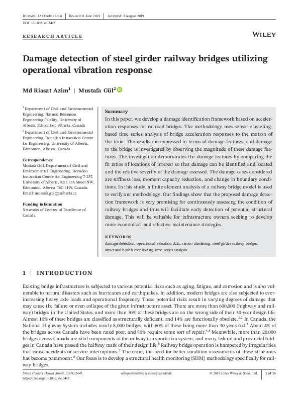 (PDF) Damage detection of steel girder railway bridges utilizing operational vibration response