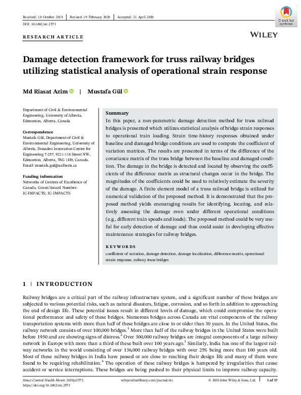 (PDF) Damage detection framework for truss railway bridges utilizing statistical analysis of ...