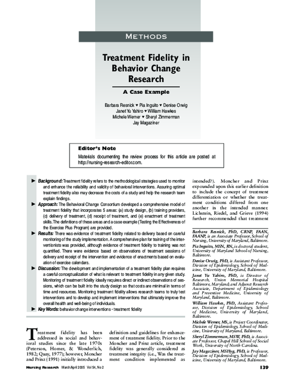 (PDF) Treatment Fidelity in Behavior Change Research