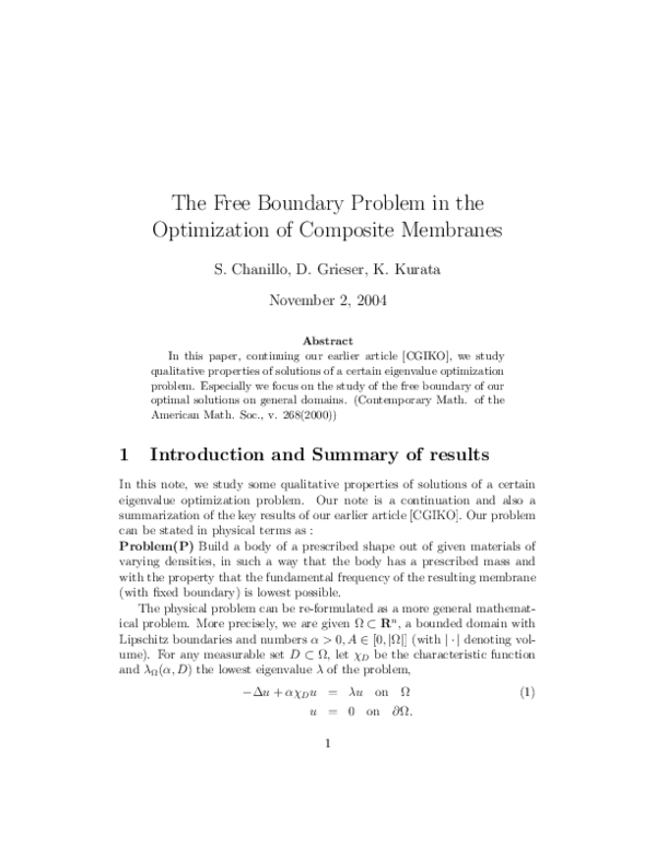 (PDF) The free boundary problem in the optimization of composite membranes | Daniel Grieser ...