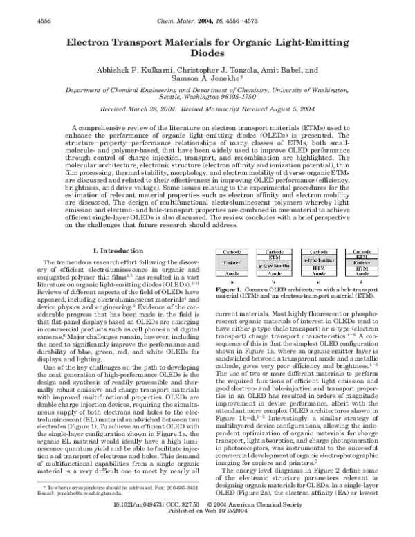 (PDF) Electron Transport Materials for Organic Light-Emitting Diodes