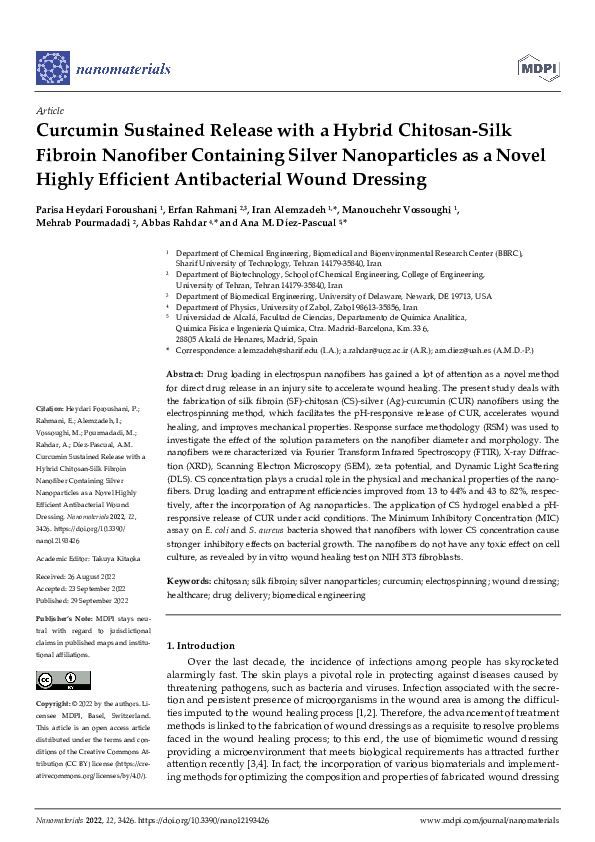 (PDF) Curcumin Sustained Release with a Hybrid Chitosan-Silk Fibroin Nanofiber Containing Silver ...