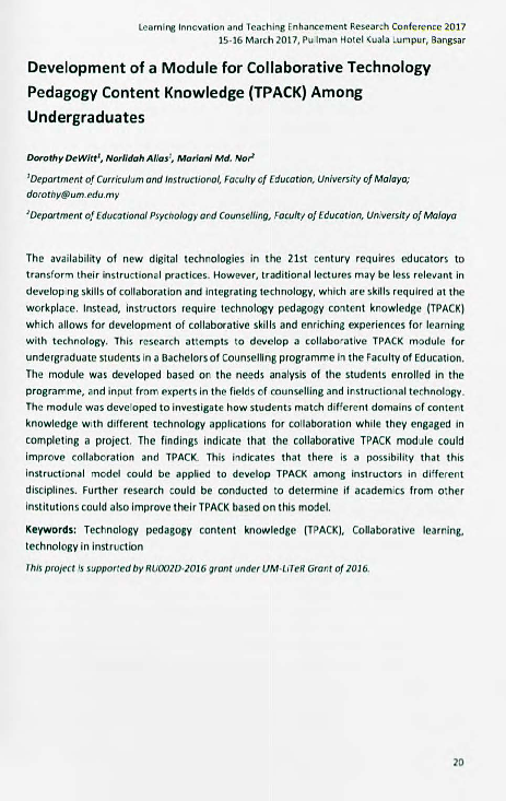 (PDF) Development of a module for collaborative technology pedagogy content knowledge (TPACK ...
