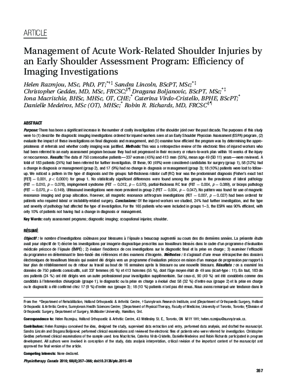 (PDF) Management of Acute Work-Related Shoulder Injuries by an Early ...