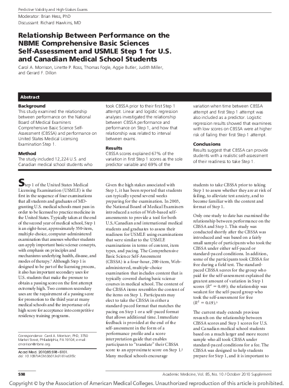 (PDF) Relationship Between Performance on the NBME Comprehensive Basic ...