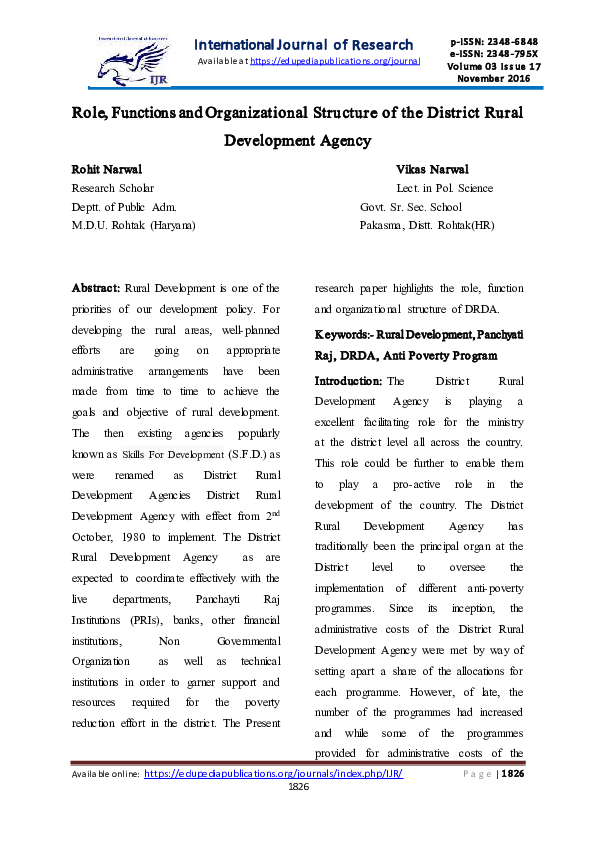 (PDF) Role, Functions and Organizational Structure of the District ...