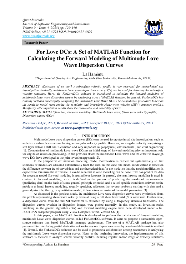 (PDF) For Love DCs: A Set of MATLAB Function for Calculating the Forward Modeling of Multimode ...