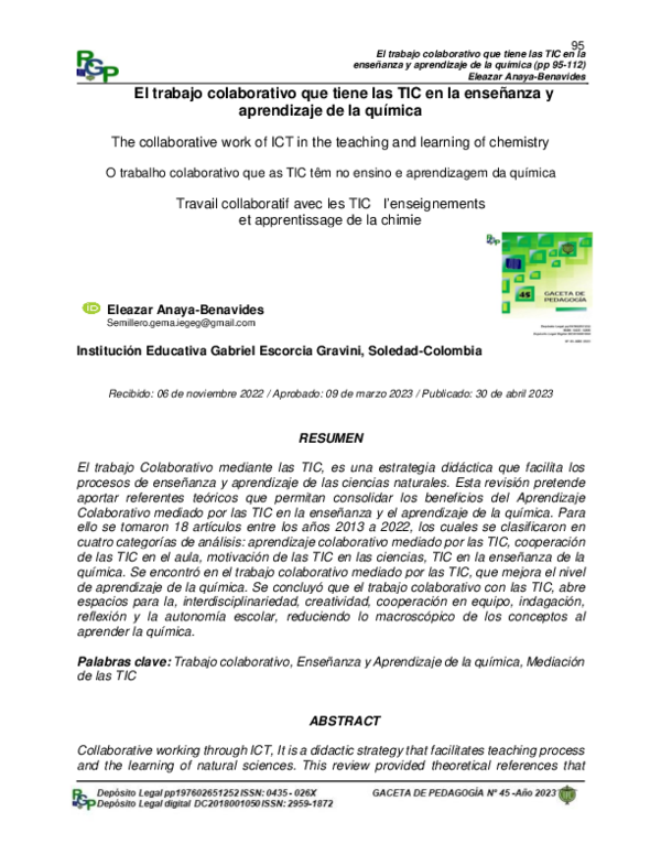 (PDF) El trabajo colaborativo que tiene las TIC en la enseñanza y ...