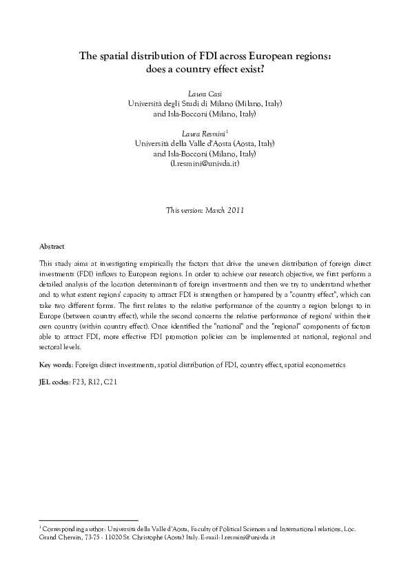 (PDF) The spatial distribution of FDI across European regions: does a ...