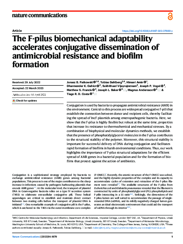 (PDF) The F-pilus biomechanical adaptability accelerates conjugative ...