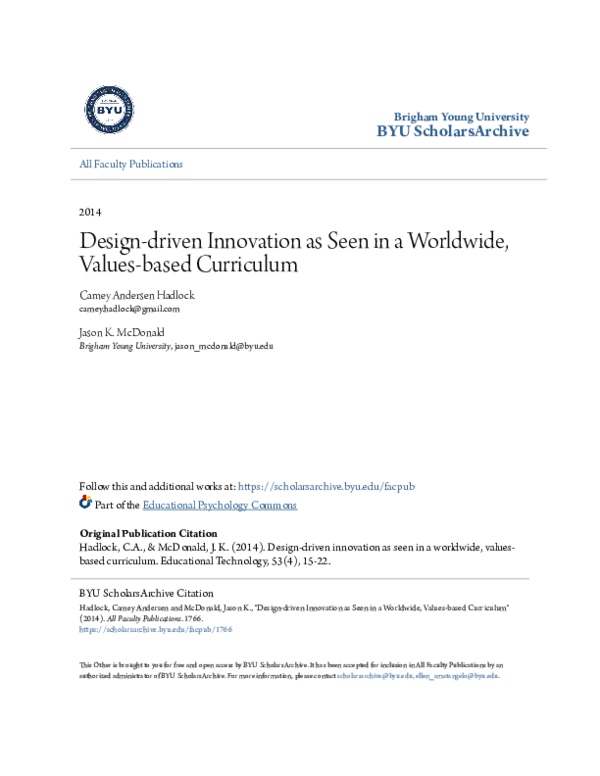 (PDF) Design-driven Innovation as Seen in a Worldwide, Values-based Curriculum