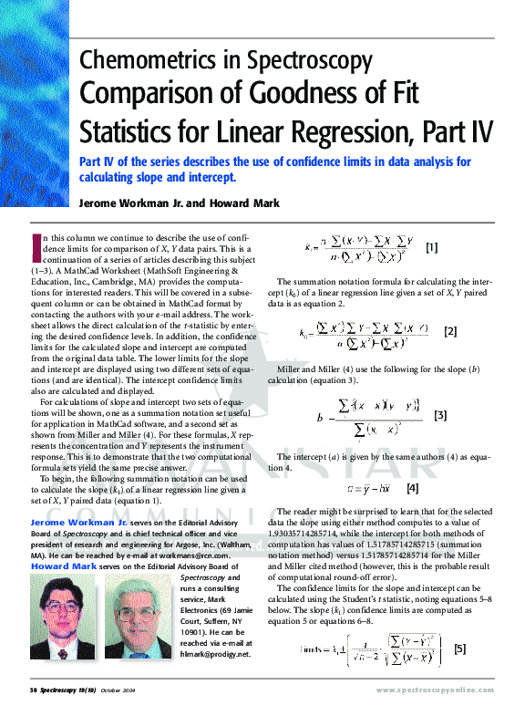 (PDF) Chemometrics in Spectroscopy-Comparison of Goodness of Fit Statistics for Linear ...