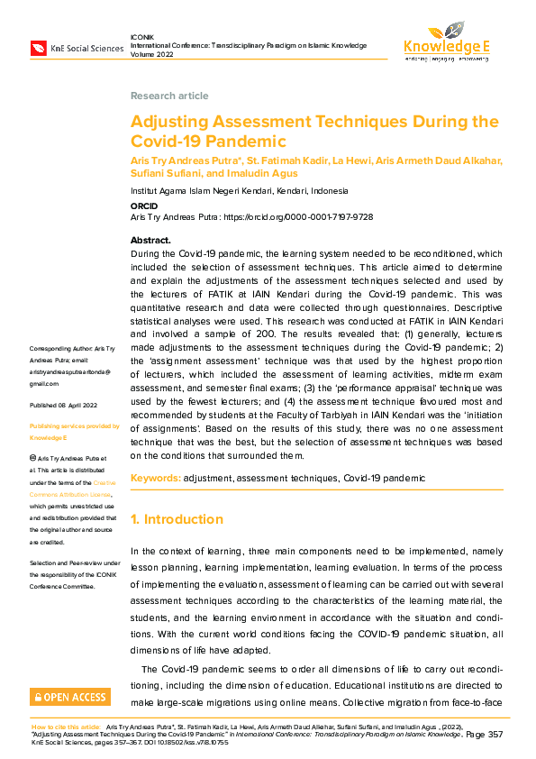 (PDF) Adjusting Assessment Techniques During the Covid-19 Pandemic