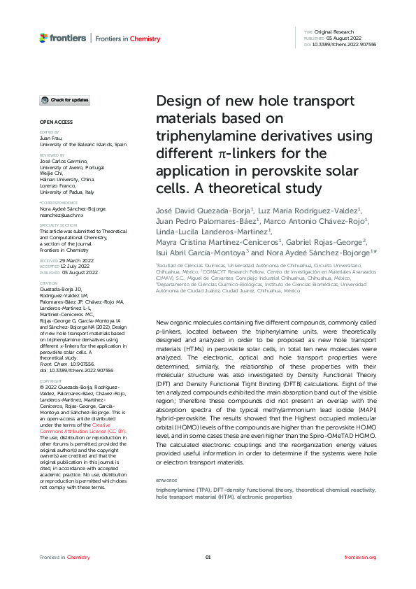 (PDF) Design of new hole transport materials based on triphenylamine derivatives using different ...
