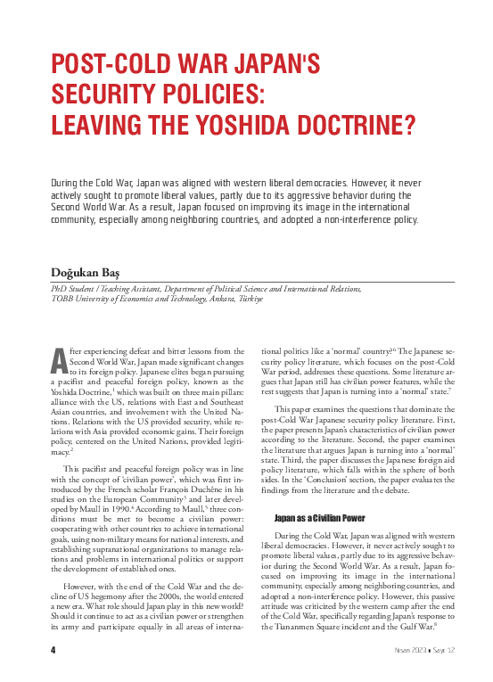 (PDF) Post-Cold War Japan's Security Policies: Leaving the Yoshida ...