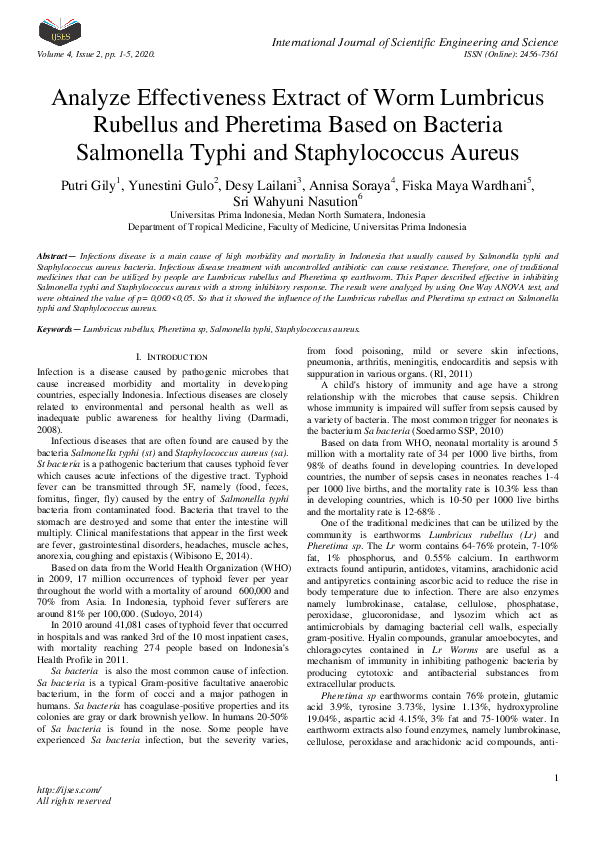 (PDF) Analyze Effectiveness Extract of Worm Lumbricus Rubellus and ...