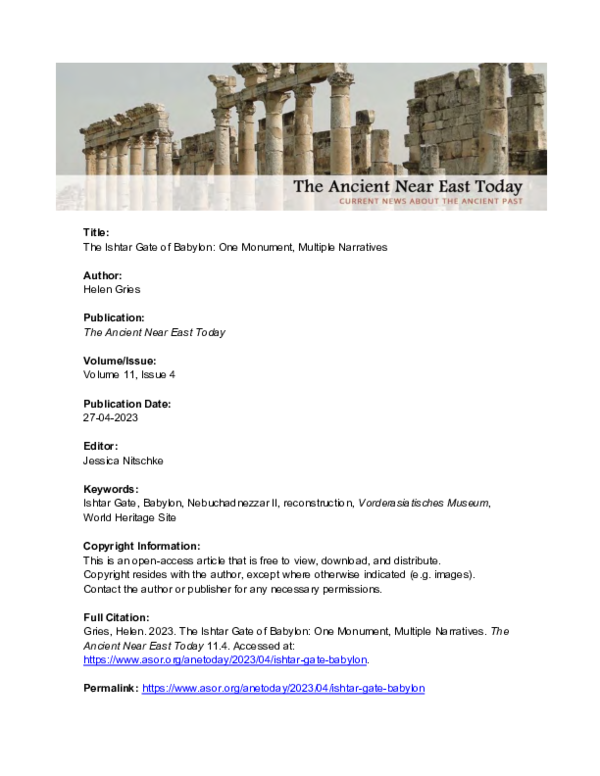 (PDF) The Ishtar Gate of Babylon: One Monument, Multiple Narratives