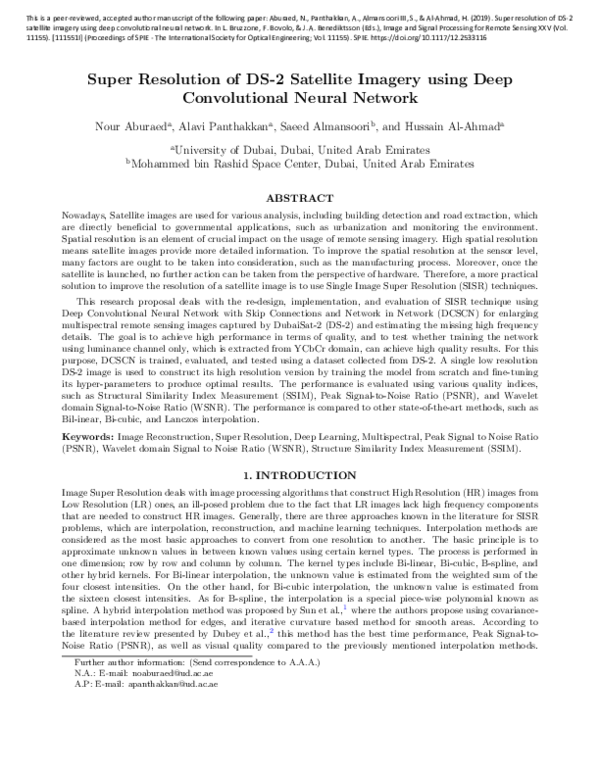 (PDF) Super resolution of DS-2 satellite imagery using deep ...